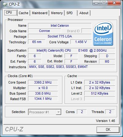 Тест процессора Intel Celeron Dual-Core E1400 GECID.com. Страница 2
